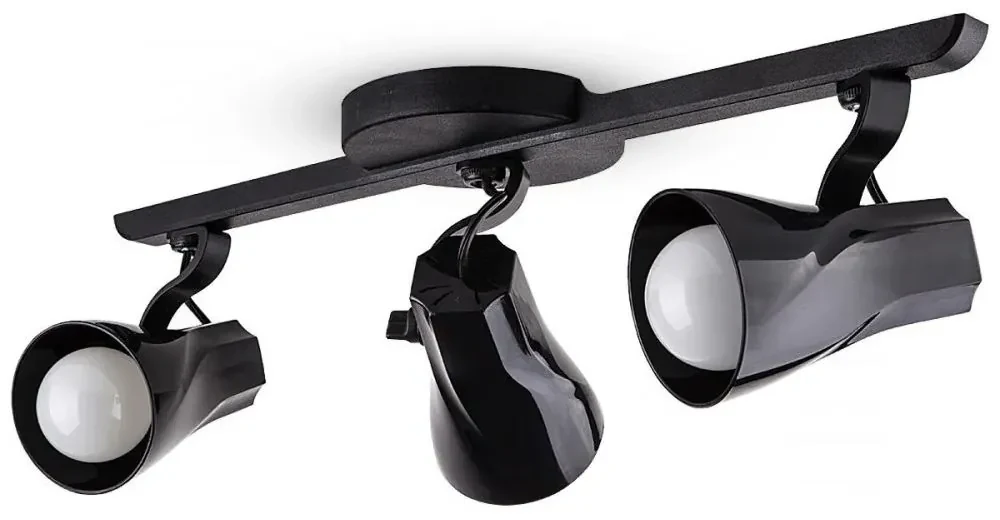 Kit-10 Spot Trilho Triplo Octa 3 Sobrepor Direcionável E-27 Preto | BIANO