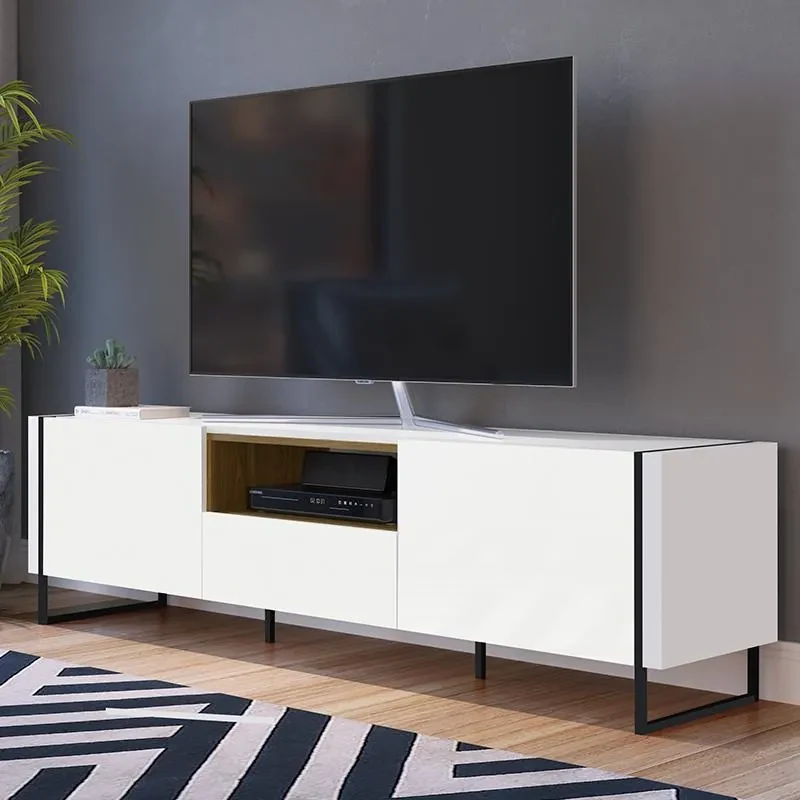 Rack Para Tv Sala Com 2 Prateleiras Em Mdf - Hanover Branco | BIANO
