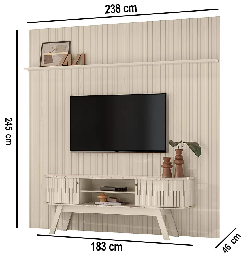 Painel TV 75 Pol 238cm Ripado Kalven com Rack Bancada Enzari M20 - D ...