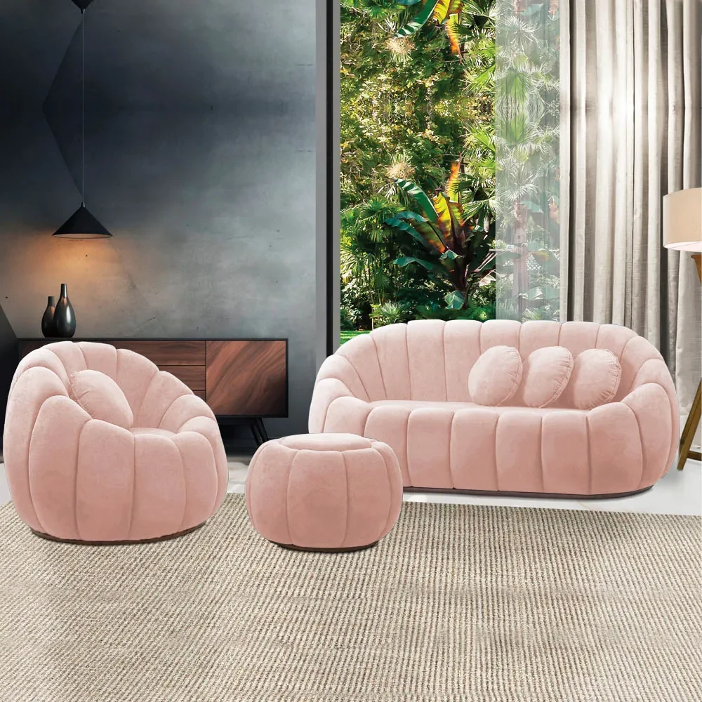 Sofá 2 Lugares com Puff e Poltrona Giratória Orgânica Cloud Bouclê E03 ...