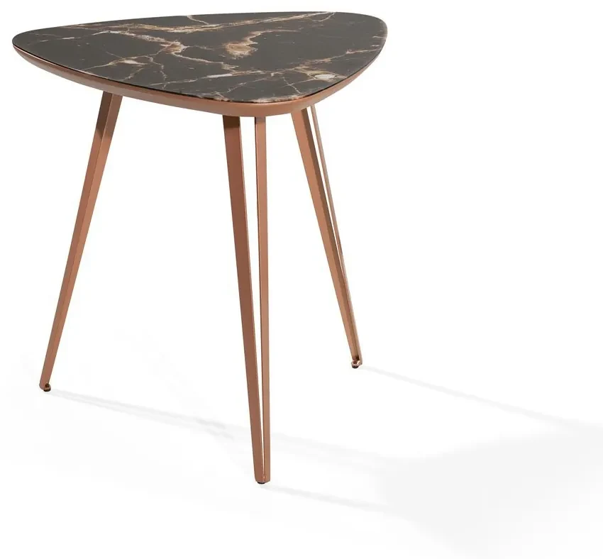 Mesa de Canto Lilou Design Triangular Tampo com Vidro Marmorizado Base ...
