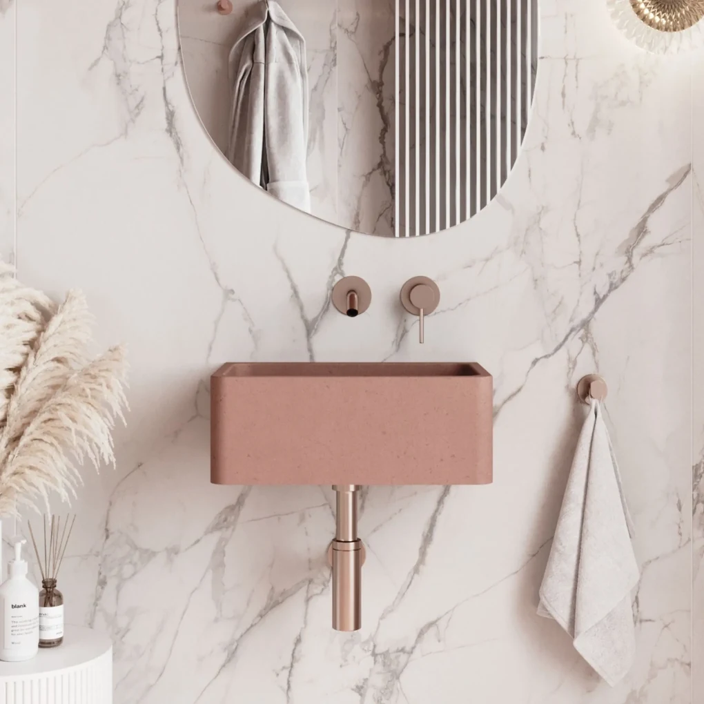 Umywalka betonowa wisząca / nablatowa prostokątna bez otworu na baterię ...