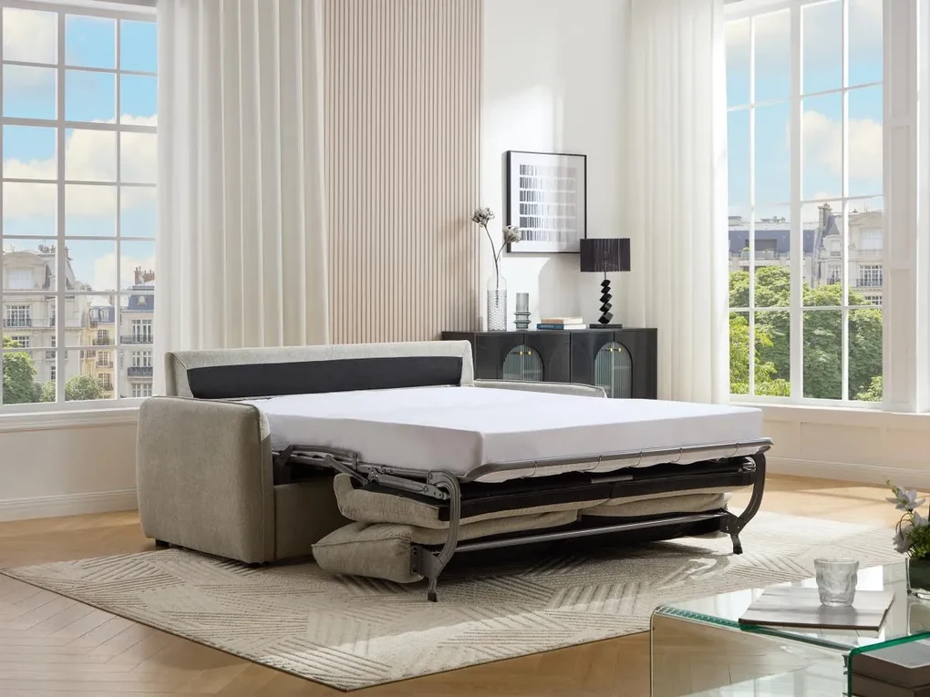 Kanapa rozkładana 3-osobowa typu express w szarej tkaninie ORELIS | BIANO