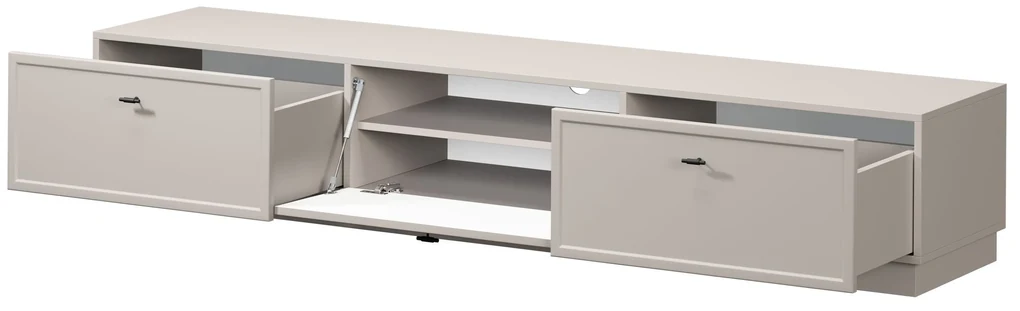 Szafka RTV Lorini 200 cm z szufladami - kaszmir / czarne uchwyty T-bar ...