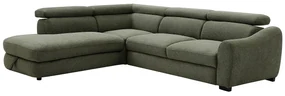 Kanapa narożna rozkładana lewostronna z zielonej tkaniny teksturowanej ...